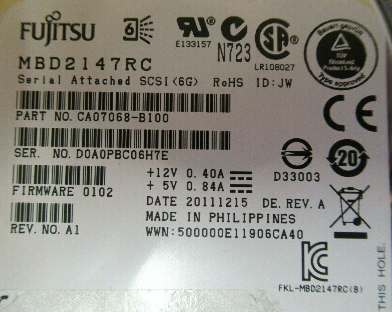 Fujitsu MBD2147RC CA07069-B100 Enterprise 147GB 10000RPM SAS 16MB 2 5" HDD