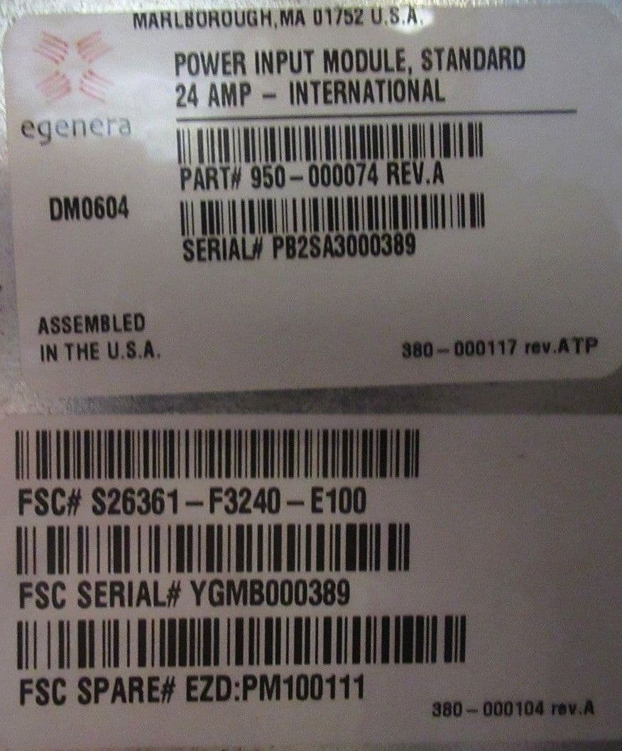 Fujitsu Power Input Module Standard 24Amp S26361-F3240-E100 PM100111R ...