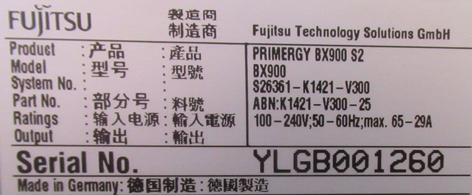 Fujitsu Primergy BX900 S2 Blade Chassis 18-Slot 13x Blades S26361-K1421 ...