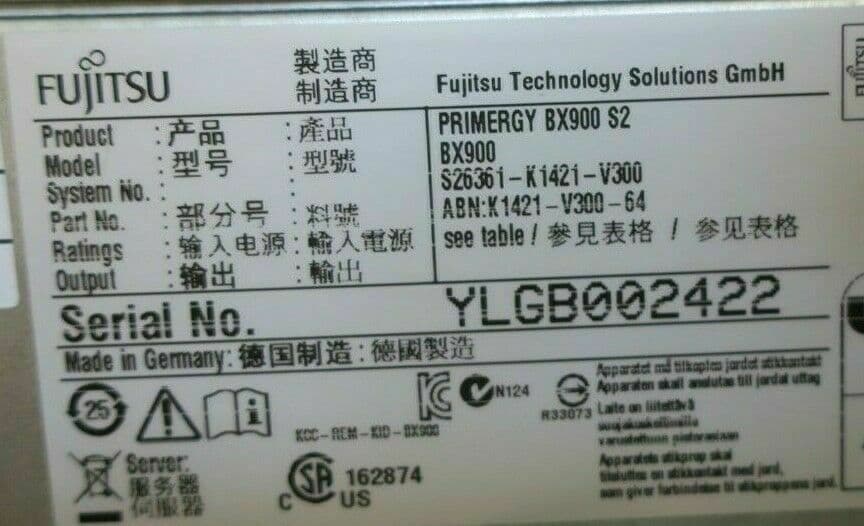 Fujitsu Primergy BX900 S2 Blade Chassis 18-Slot 8x BX924 S4 CTO Blades ...