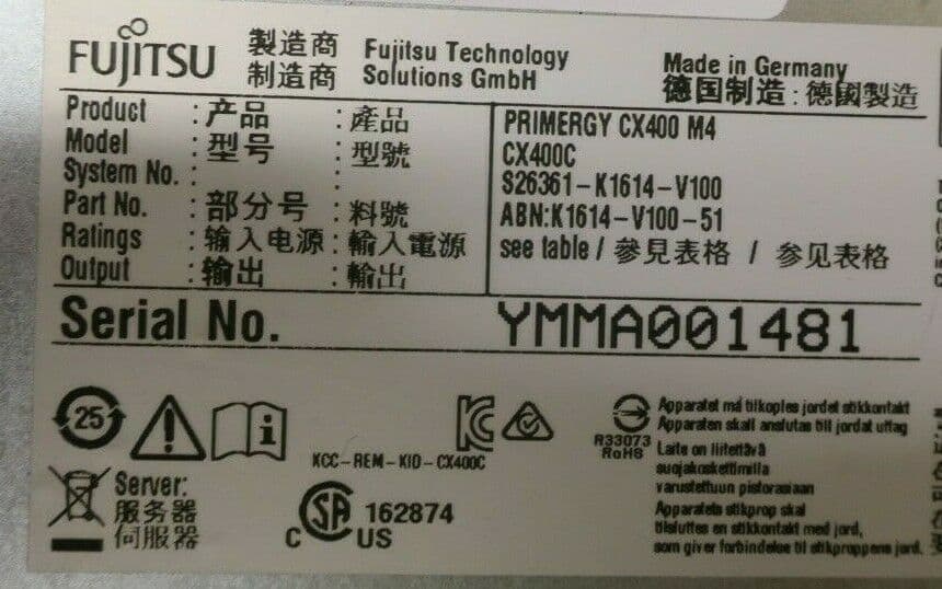 Fujitsu Primergy CX400 M4 Chassis with 2 x PSU S26361-K1614-V100