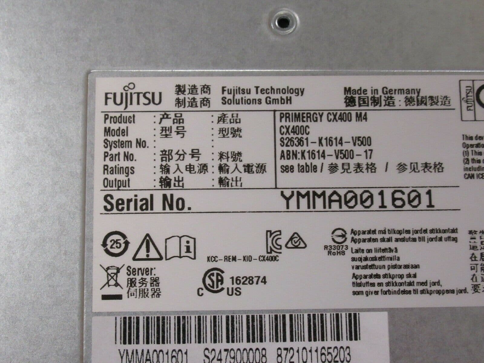 Fujitsu Primergy CX400 M4 Node Server Chassis Dual Platinum 1600W PSU Rails