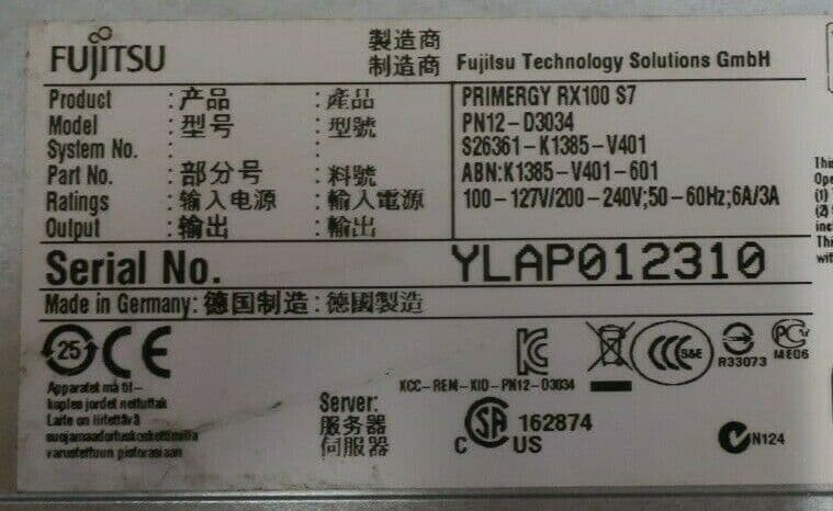 Fujitsu Primergy RX100 S7 Quad-Core E3-1260L 8GB Ram 4x 2 5" Bay 1U ...