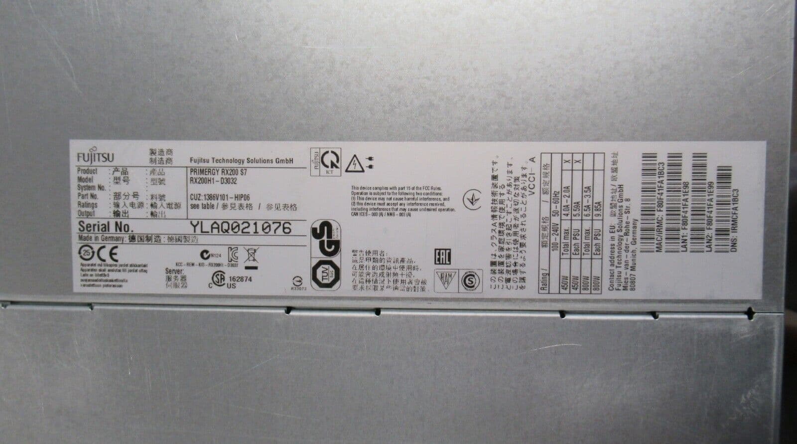 Fujitsu Primergy RX200 S7 2x 6C E5-2640 2 5GHz 32GB Ram 2x 600GB SAS ...