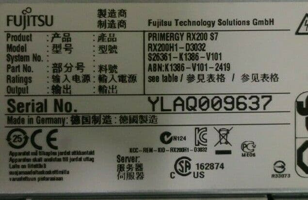 Fujitsu Primergy RX200 S7 6Core E5-2620 2GHz 96GB Ram 4x 2 5" Bay 1U ...