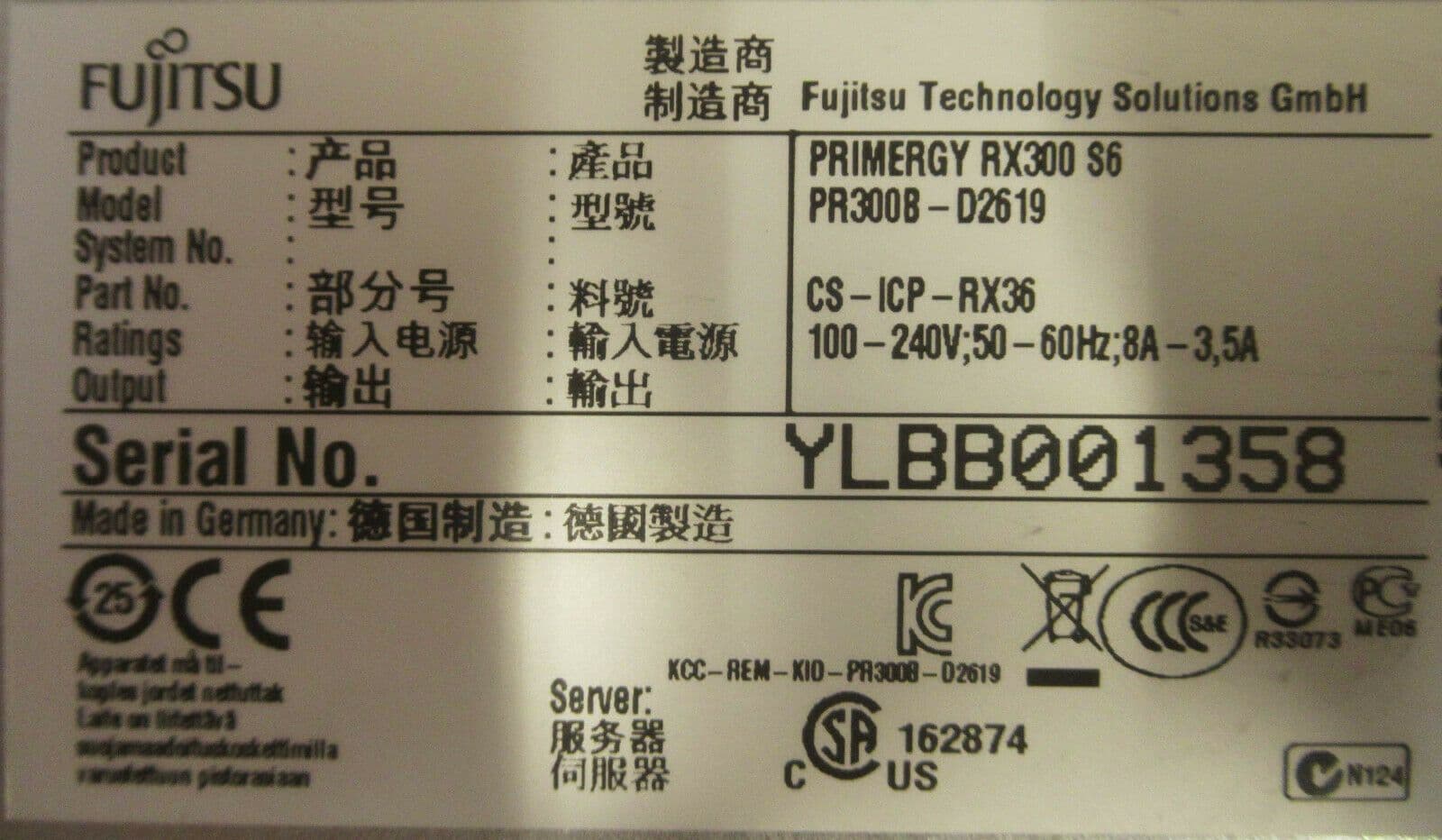 Fujitsu Primergy RX300 S6 1x 4-Core E5630 2 53GHz 8GB Ram RAID 12x Bay Server