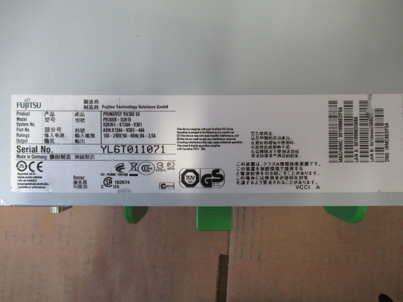 Fujitsu Primergy RX300 S6 Quad Core E5630 2 53GHz 8GB Ram 3 6TB Bay Server