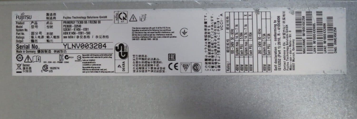 Fujitsu Primergy RX350 S8 2x QuadCore E5-2637v2 64GB RAM 12-Bay 4U Rack ...