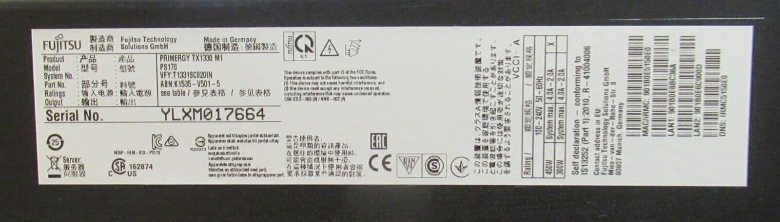 Fujitsu Primergy TX1330 M1 4-Core E3-1231v3 32GB Ram 4-Bay 2TB HDD ...