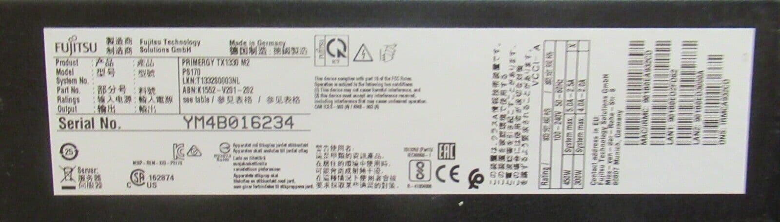 Fujitsu Primergy TX1330 M1 Quad-Core E3-1231v3 32GB Ram 4-Bay 1 5TB ...