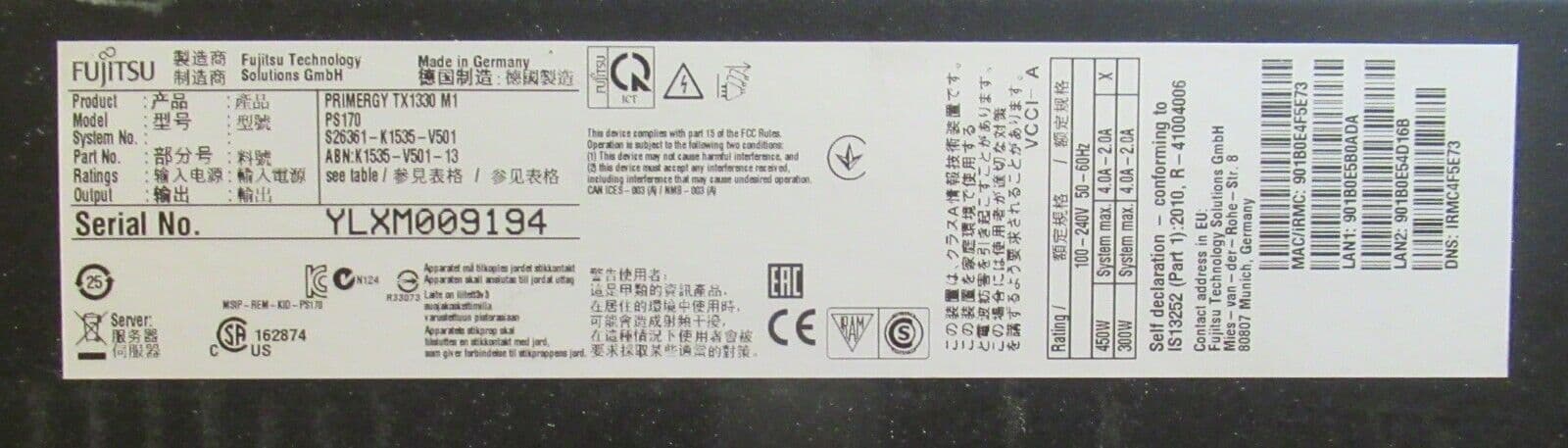 Fujitsu Primergy TX1330 M1 Quad-Core E3-1231v3 32GB Ram 4-Bay 2TB Tower ...