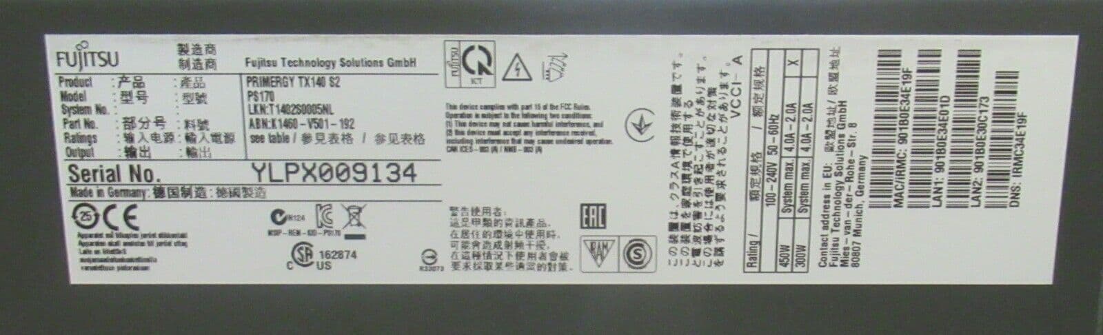 Fujitsu Primergy TX140 S2 4-Core E3-1230v3 32GB Ram 4-Bay SAS HDD Tower ...