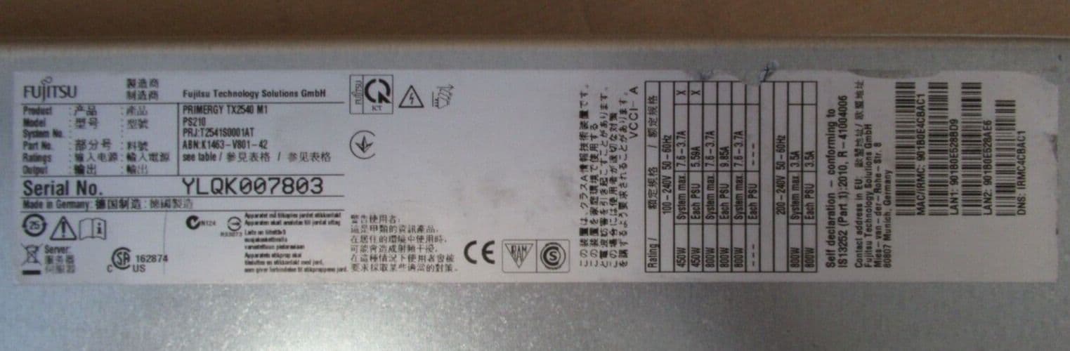 Fujitsu Primergy TX2540 M1 2x 6C E5-2420v2 96GB RAM 8x2 5" Bay 4U Rack ...