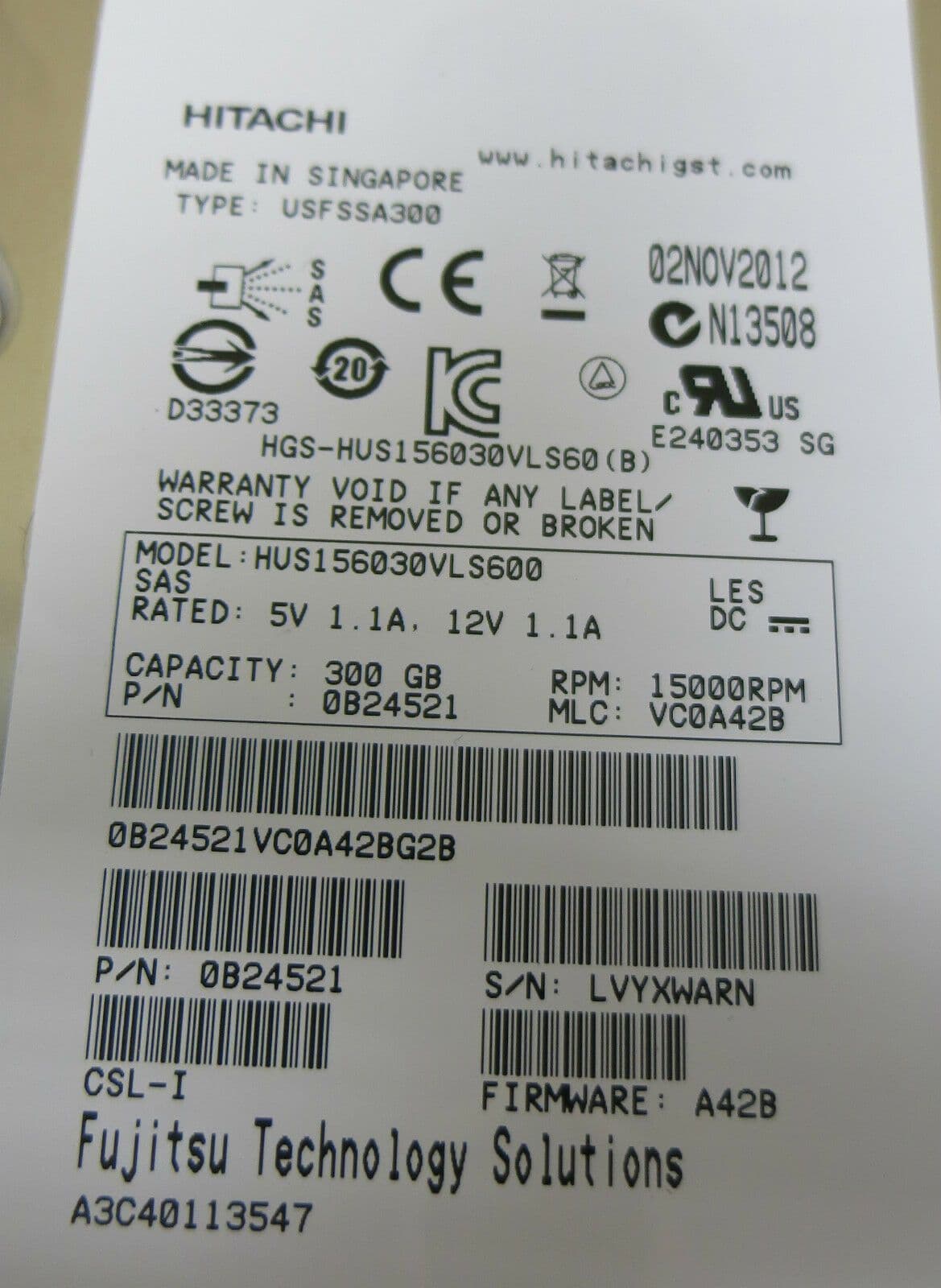 Fujitsu S26361-F4005-L530 3 5" 300GB 15K SAS In Caddy For Primergy Servers