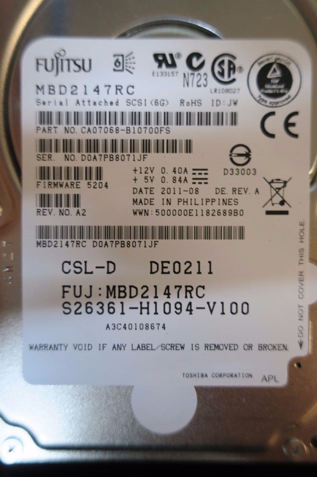 Fujitsu S26361-H1094-V100 A3C40108674 - 2 5" 146GB 10k 6GBps SAS HDD ...