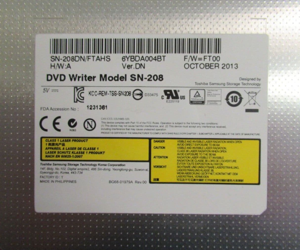 Fujitsu Samsung SN-208 DVD-RW SATA Optical Disc Drive SN-208DN
