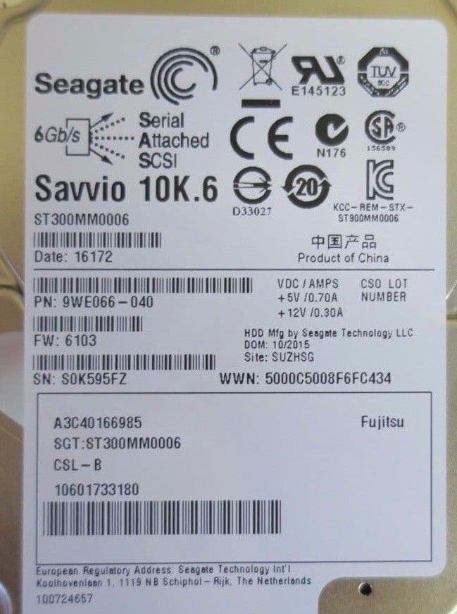 Fujitsu SAS 6G 300GB 10K 2 5" HDD ST300MM0006 A3C40166985 S26361-F5247-E130