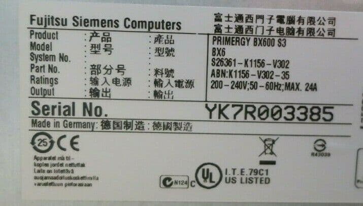 Fujitsu-Siemens PRIMERGY BX600 S3 7U 10x BX620 S5 2x L5520 CPU Blade ...