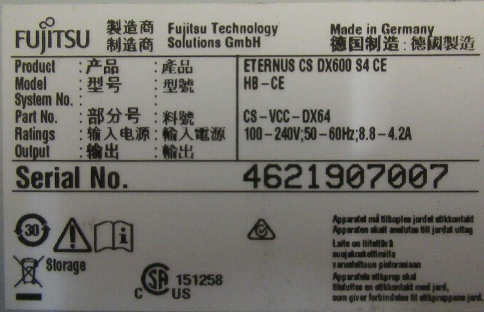 FUJITSU Storage ETERNUS DX600 S4 Hybrid CS DX Storage Array System ...