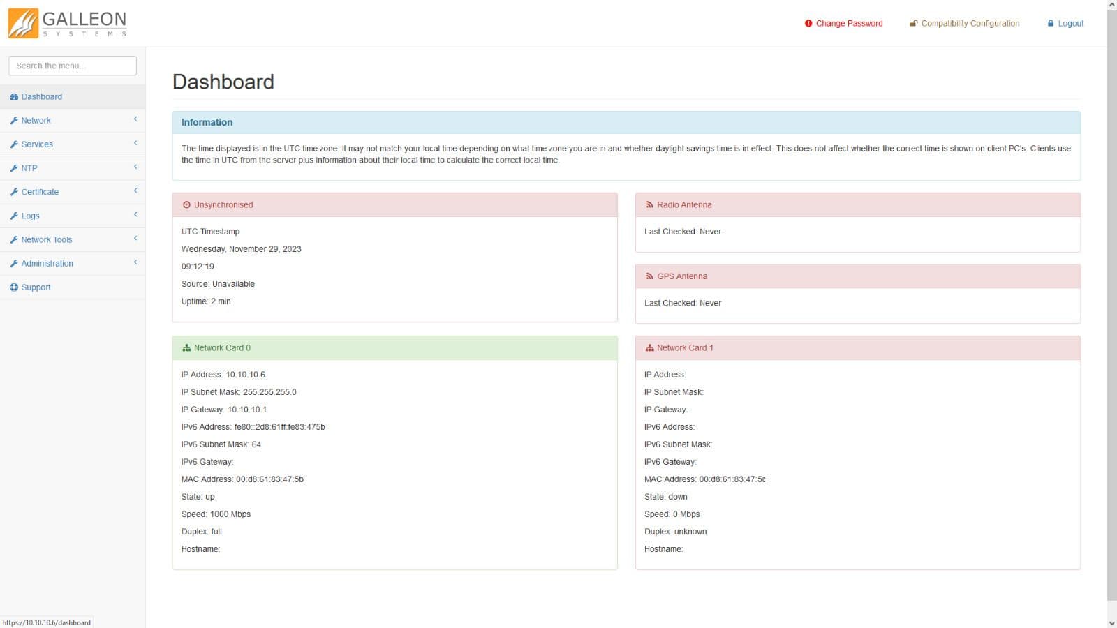 Galleon Systems NTP NTS-6002 GPS V12 1U Rackmount Network Time Server