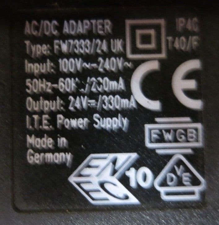 Generic FW7333/24UK UK Plug AC Power Adapter Charger 8W 24V 330mA