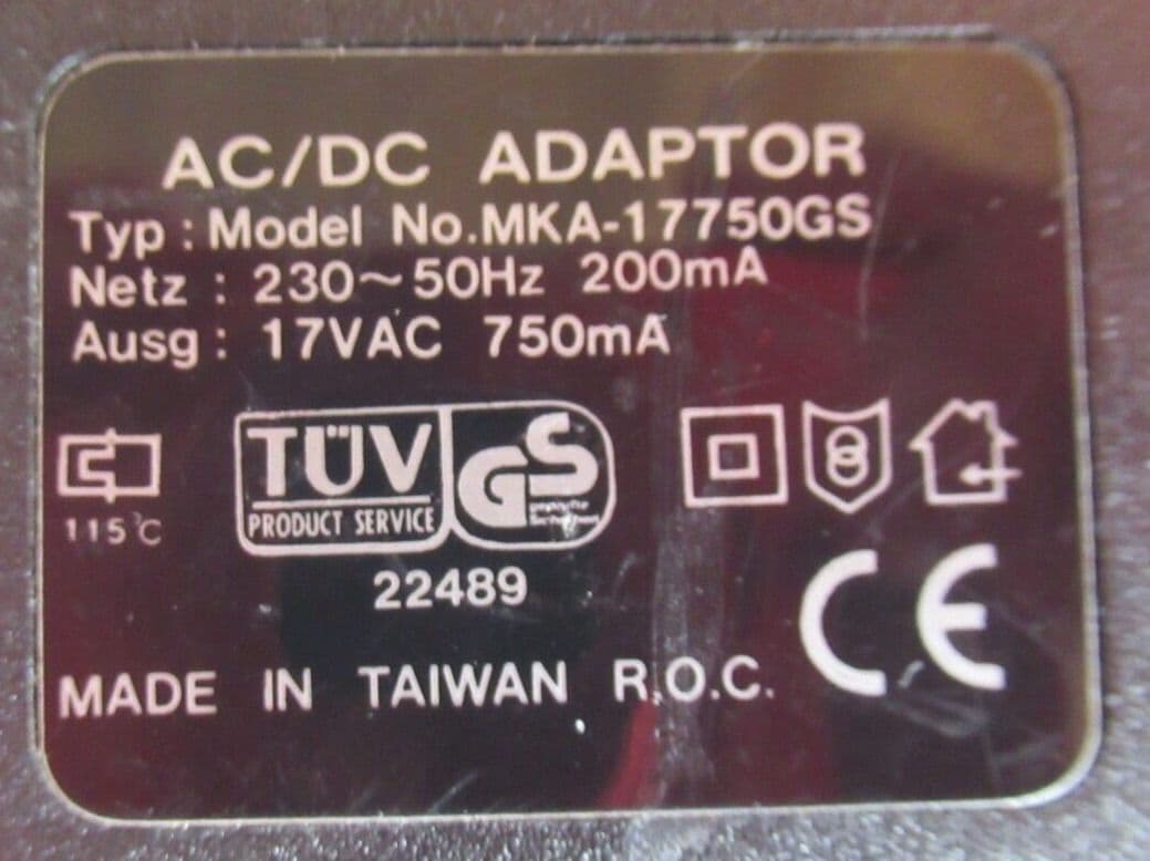 Generic MKA-17750GS UK Plug AC Power Adapter 13W 17V 750mA
