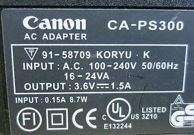 Genuine Canon CA-PS300 AC Power Adapter 3 6V 1 5A