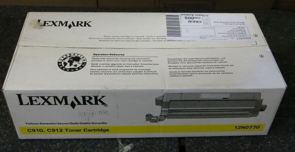 Genuine Lexmark 12N0770 Yellow Toner Cartridge - C910 / C912 NEW SEALED