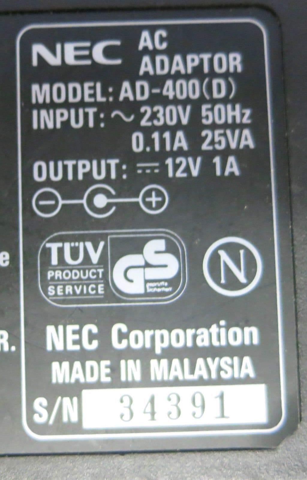 Genuine Original NEC AD-400 D Power Supply Charger Adapter 12V 1A