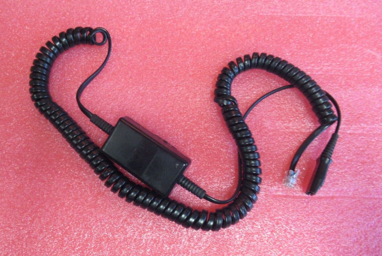 Headset Curly Cable Black With Volume Control QD Modular Plug To RJ11 Plug