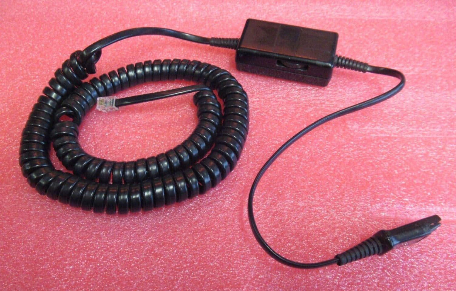 Headset Curly Cable Black With Volume Control QD Modular Plug To RJ11 Plug