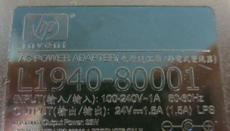Hewlett Packard L1940-80001 AC Power Adapter 24V 1 5A 36W