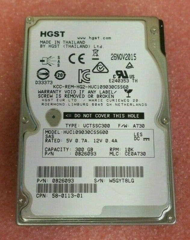 HGST 300GB 2 5" SAS 6Gb/s 10K Server Hard Drive HDD HUC109030CSS600 0B26093