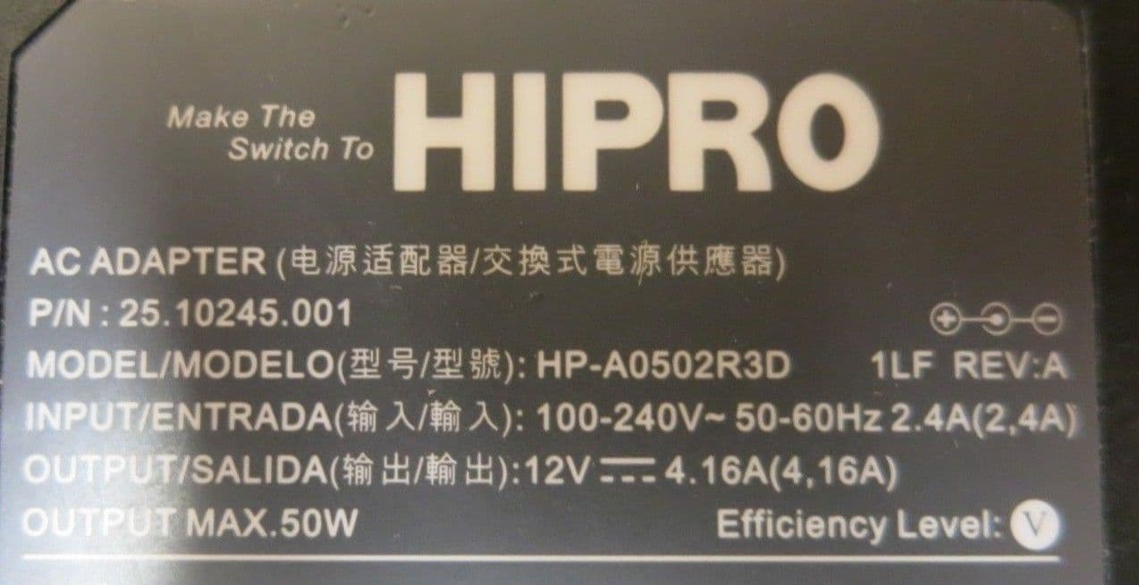 Hipro 25 10245 001 HP-A0502R3D AC Power Adapter Charger 50W 12V 4 16A