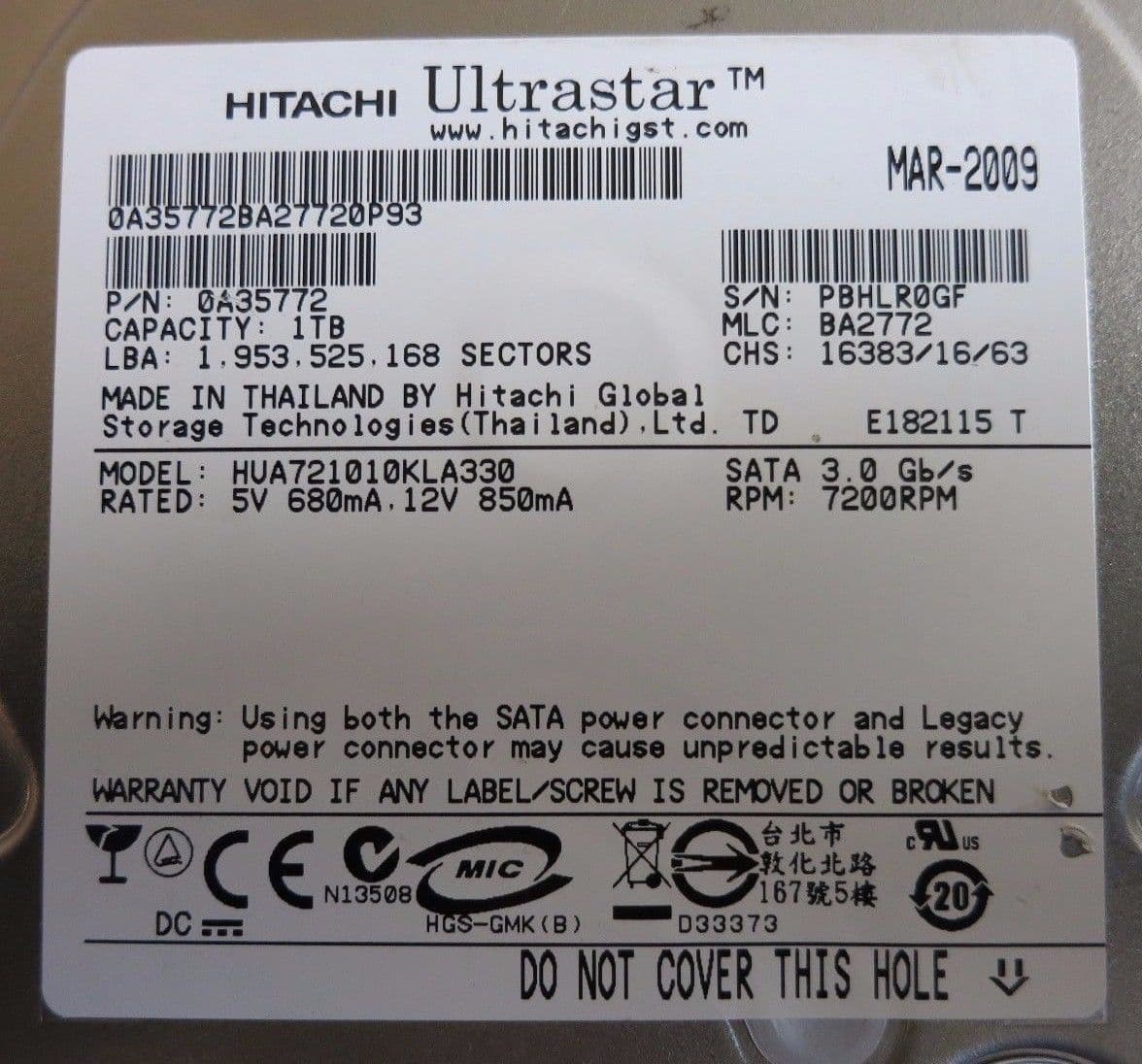Hitachi 0A35772 HUA721010KLA330 GTS Ultrastar 1TB 7200 RPM SATA 3Gbs ...