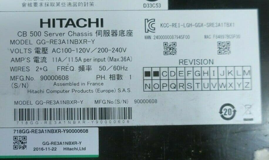 Hitachi Compute Blade CB500 Chassis 2x Double 4x Single Width Slots 4x ...