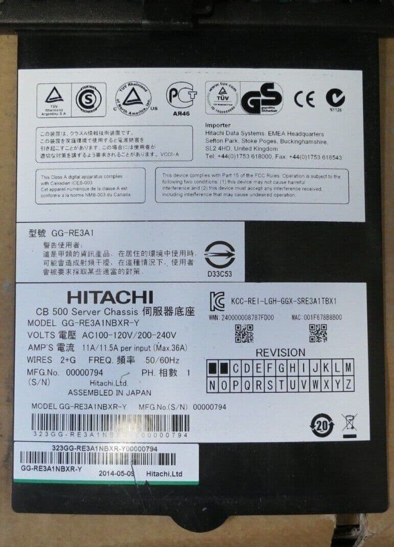 Hitachi Compute Blade CB500 Chassis 3 x 520H B4 4x PSU 2x Mgmt 4x ...