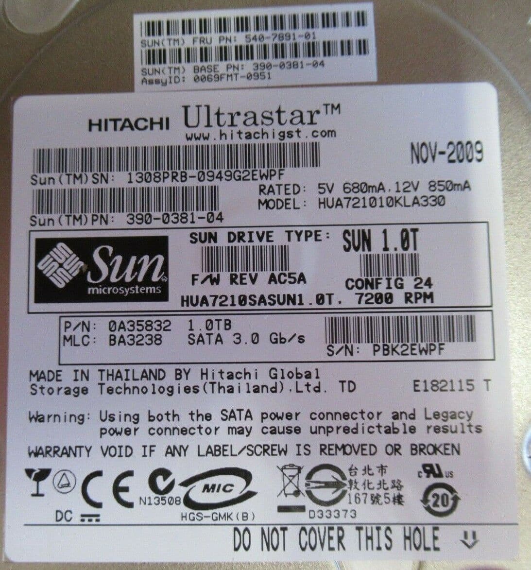Hitachi HUA721010KLA330 Ultrastar A7K1000 1TB 7200RPM SATA 3Gbps 32MB 3 ...
