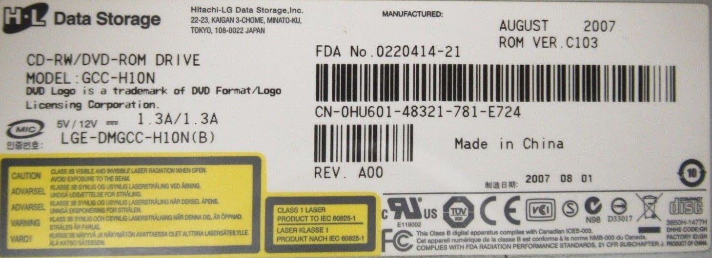 Hitachi LG HLDS GCC-H10N 48x CD RW/ 16x DVD ROM SATA DVD Drive 150Mb/s