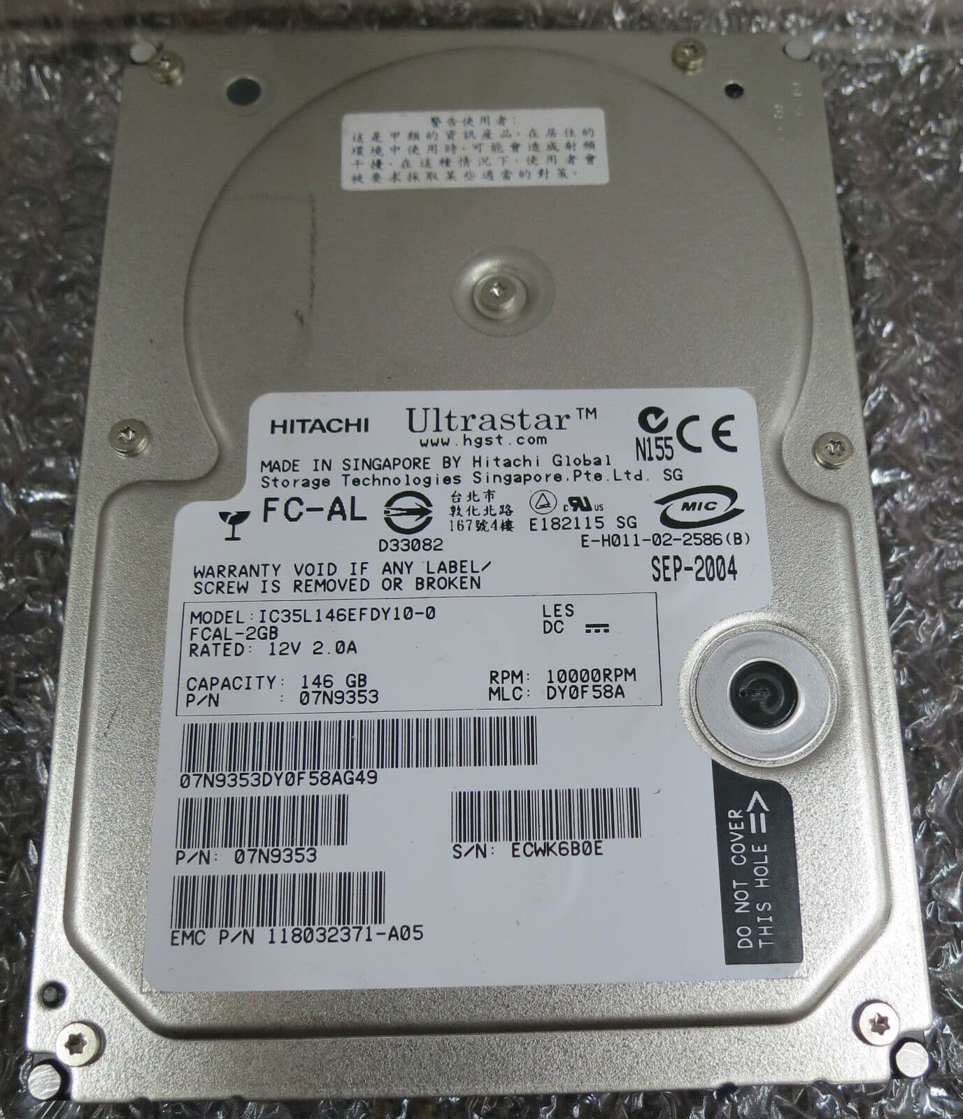 Hitachi Ultrastar 3 5" 10K 146GB Hard Drive HDD 7N9353 FC - AL No Caddy