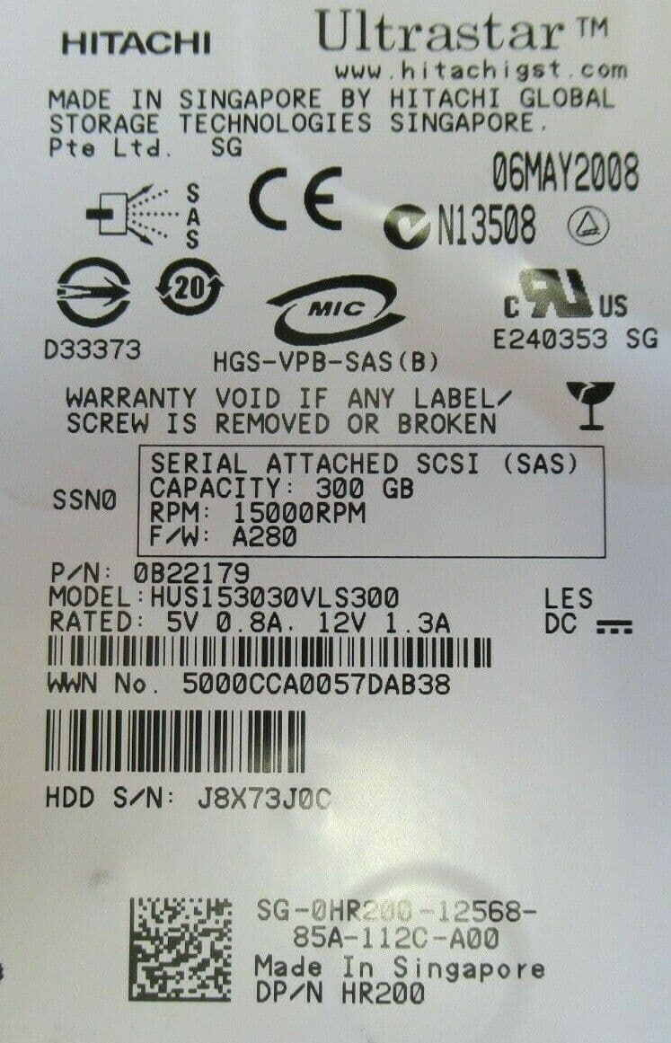 Hitachi Ultrastar HUS153030VLS300 HR200 300GB 15000RPM SAS 3Gbps 16MB 3 ...