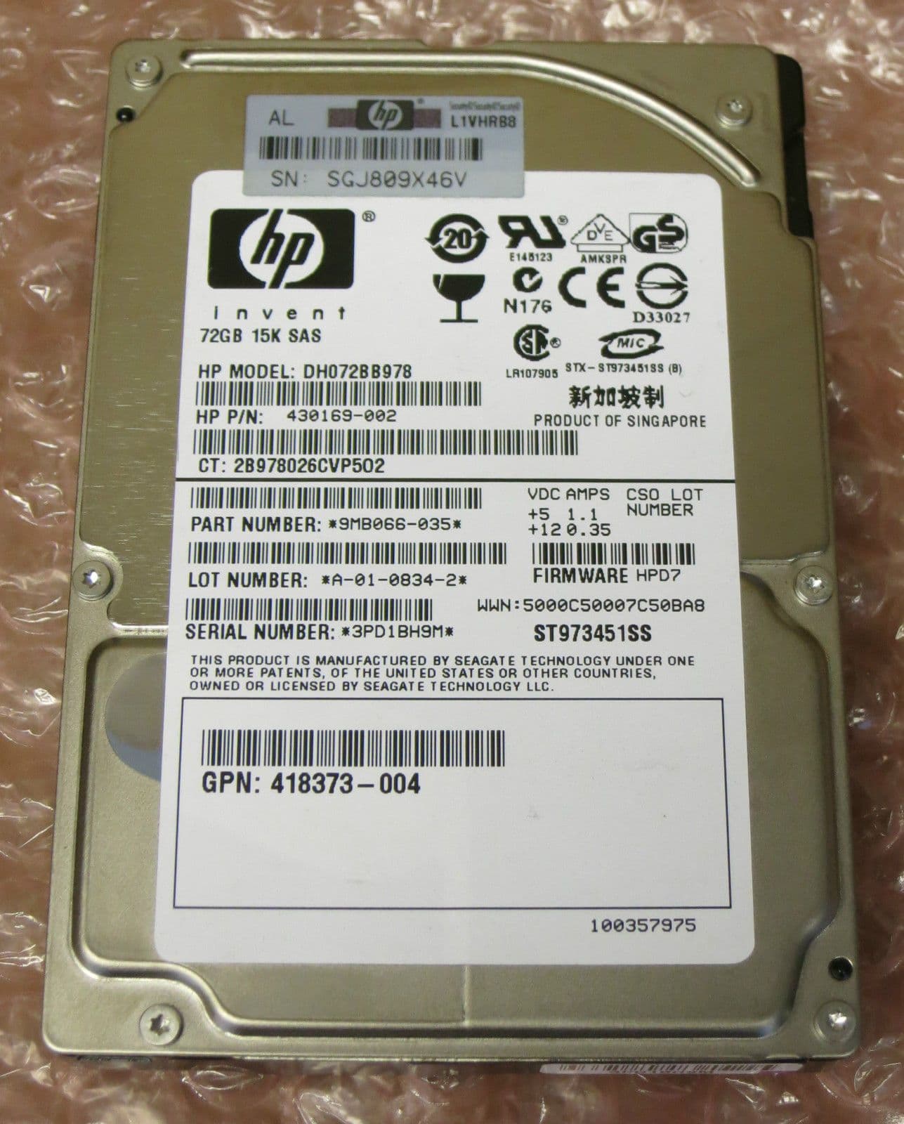 HP 2 5" SAS 15K 72GB SFF 6Gbps Single Port Hot-Plug Hard Drive HDD ...