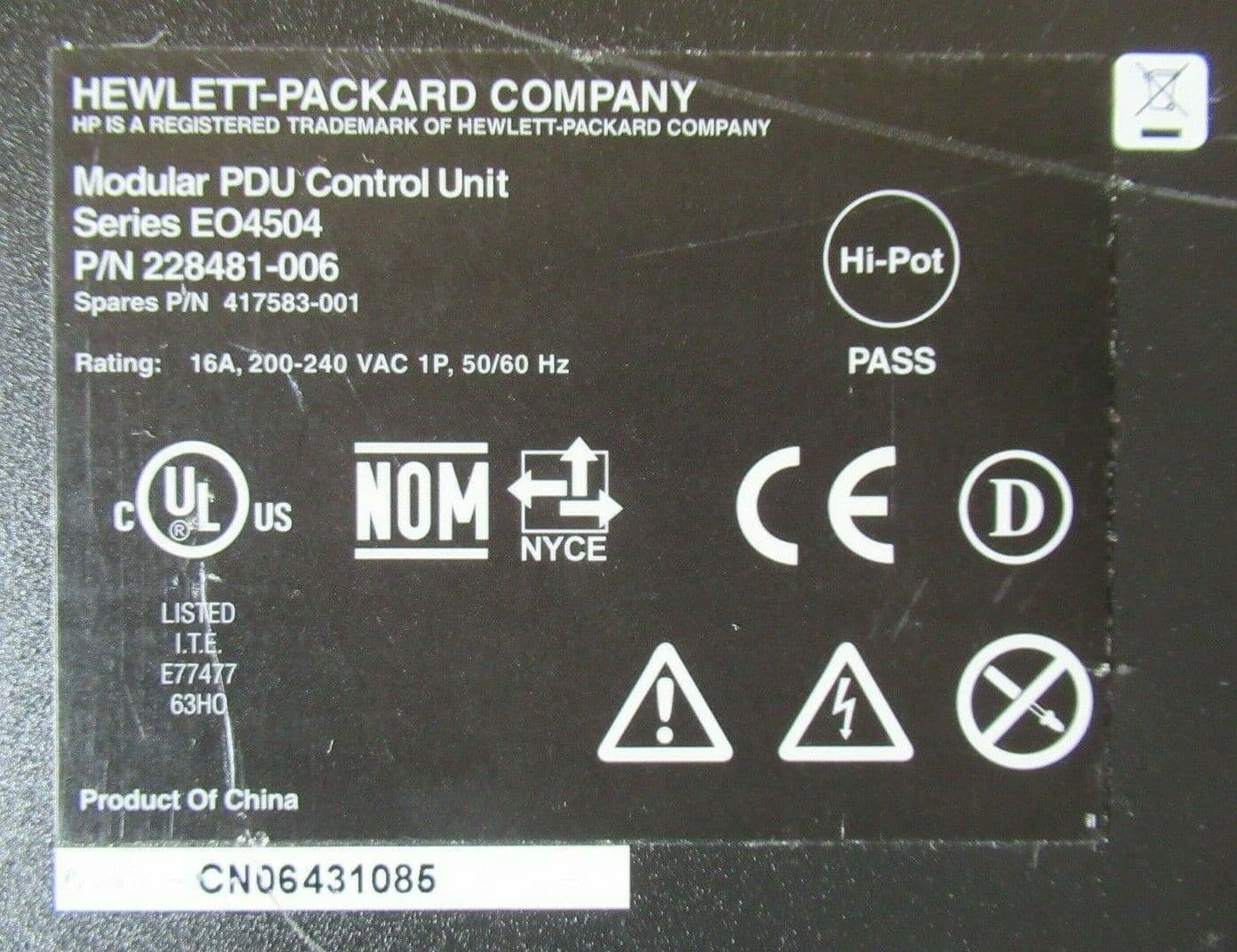 HP 228481-006 417583-001 E04504 Modular PDU Control Unit 16A Plus Bracket