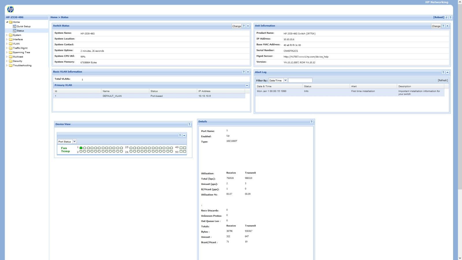 HP 2530-48G 48x 1000Base-T 4x Gigabit SFP L2 Managed Ethernet Switch J9775A