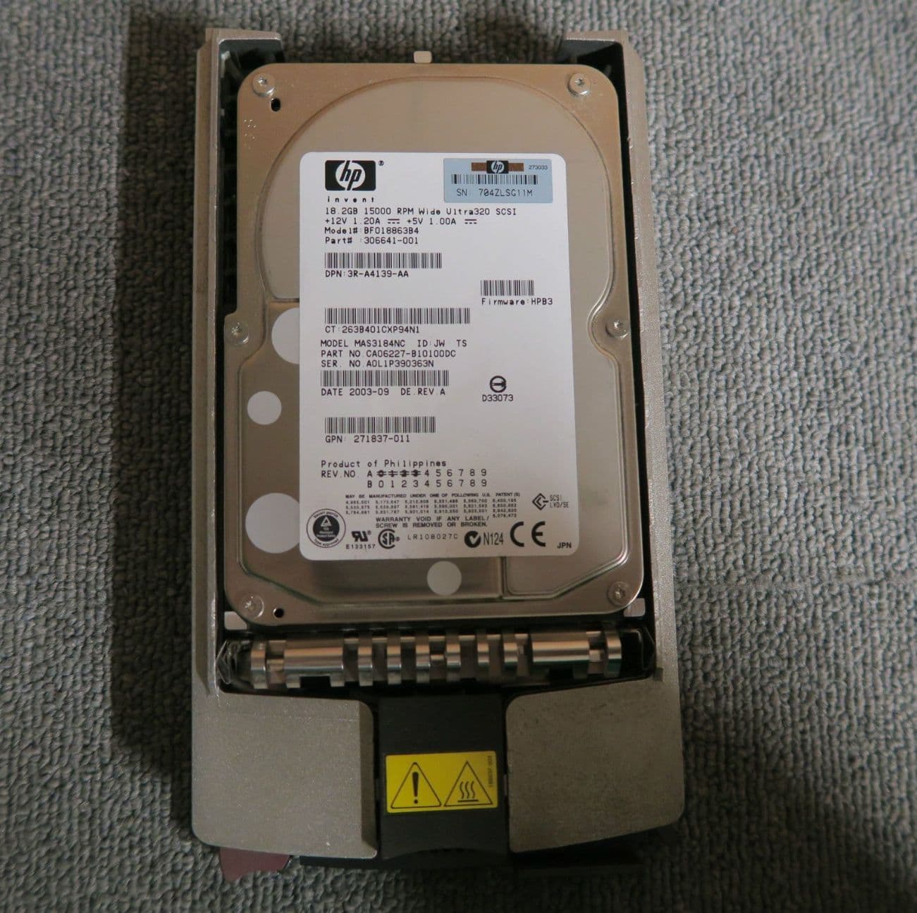 HP 289240-001 - 3 5" 18 2GB 15K Wide Ultra 320 SCSI Hard Drive 286775-B22