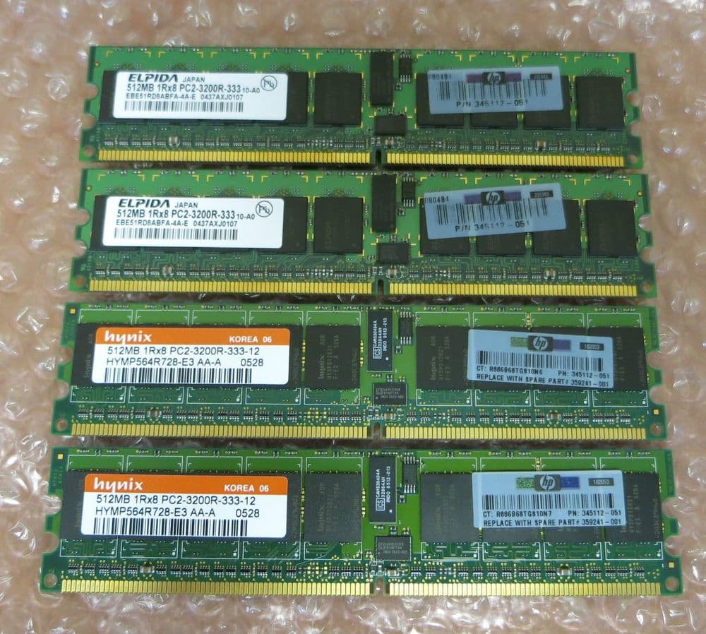 HP 2x Elpida 2x Hynix 512MBx4 RAM 2GB Memory Modules PC2-3200R-333 ...