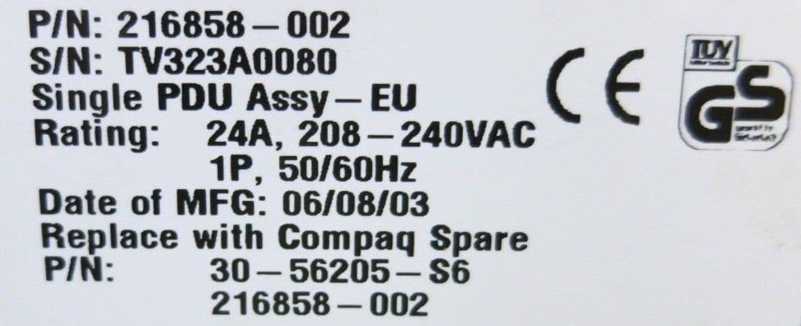 HP 30-56205-04 216858-002 2 x 24a Rack Dual PDU Power Distribution Unit ...