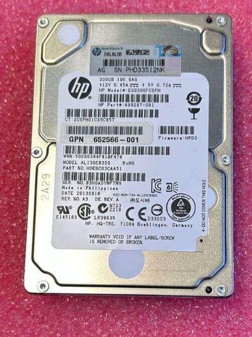HP 300GB 10K SAS 2 5" 6Gb/s Enterprise Hot Plug Hard Drive HDD 652564-B21