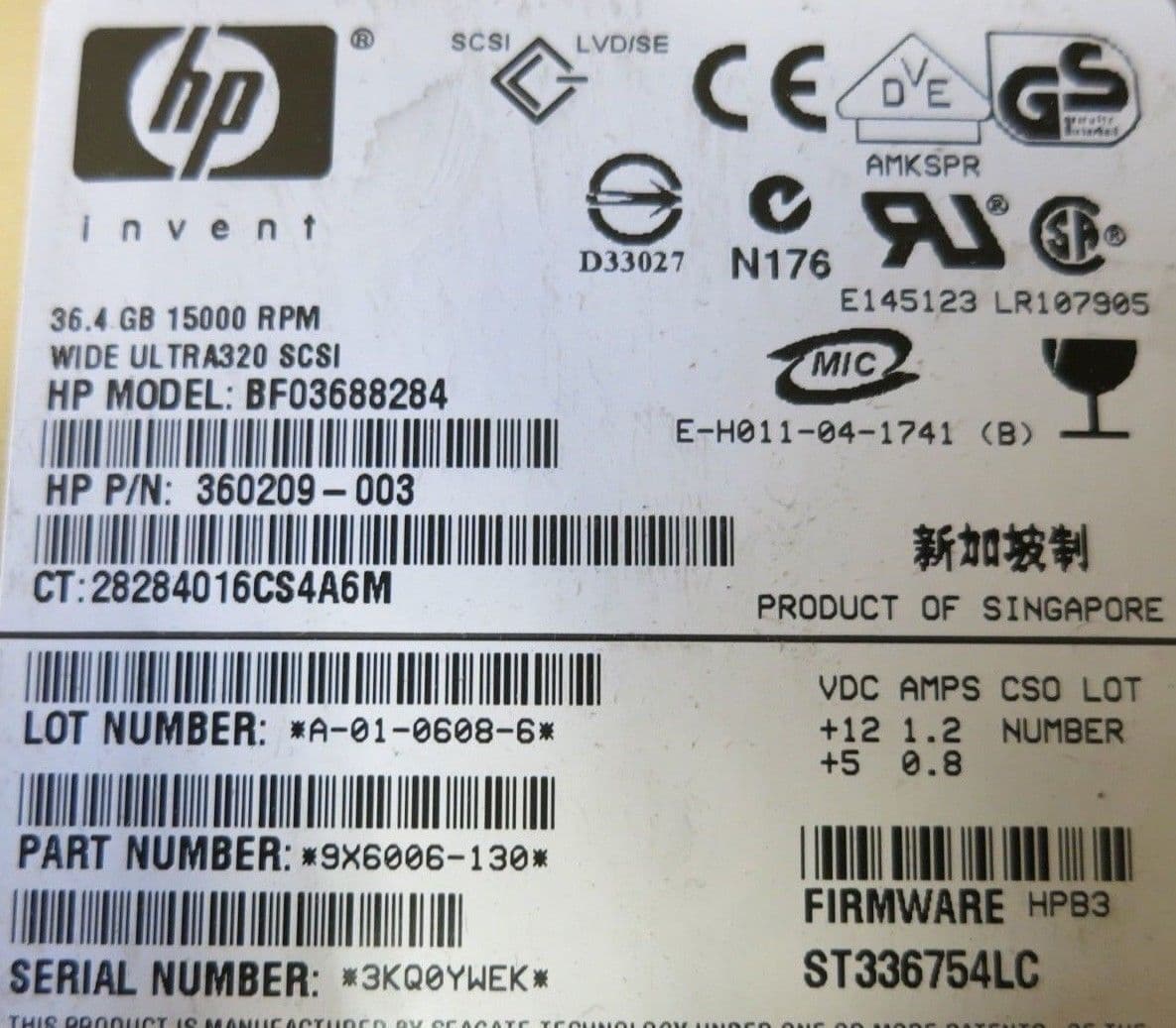 HP 360209-003 BF03688284 36 4GB 15000RPM 80 Pin U320 SCSI Hot-Plug ...