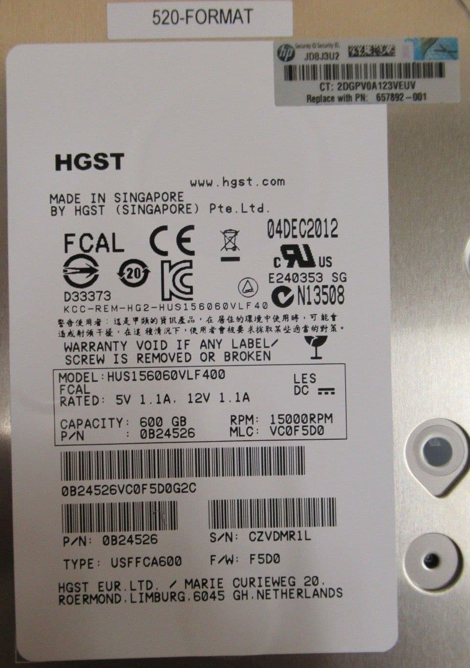 HP 3PAR 5697-1644 3 x 600GB Fibre Channel Drive Sled Magazine Blade ...